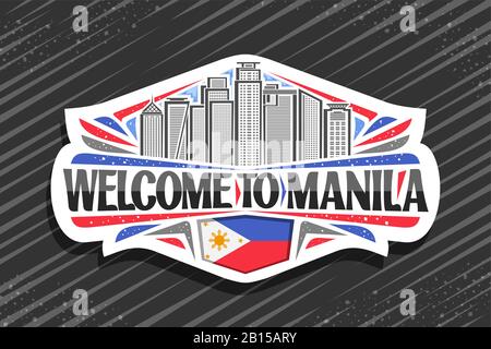 Outline Welcome to Philippines City Skyline with Blue Buildings. Vector ...