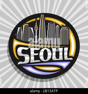 Vector logo for Seoul, black decorative sign board with line ...