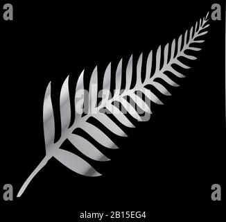 Silhouette of a silver fern, a national emblem of New Zealand in black ...
