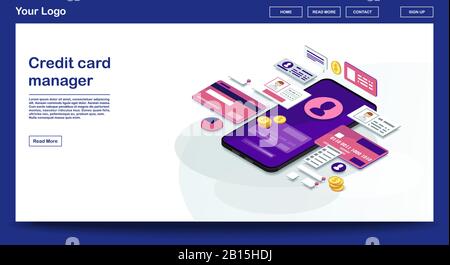 Credit card manager smartphone interface vector template. Mobile app ...