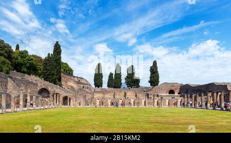 Panoramic view of the ancient city of Pompeii with houses and streets ...