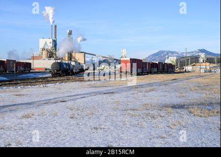 Winter view of pulp mill at Skookumchuck, British Columbia, Canada ...