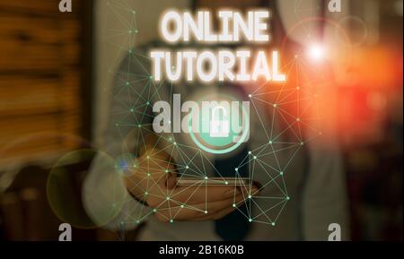 Text sign showing Online Tutorial. Business photo showcasing process of ...