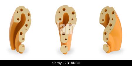 Question mark symbol. Cheese alphabet and font. Set of three view ...