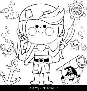 Coloring book or Coloring page for kids. Fish black and white vector ...