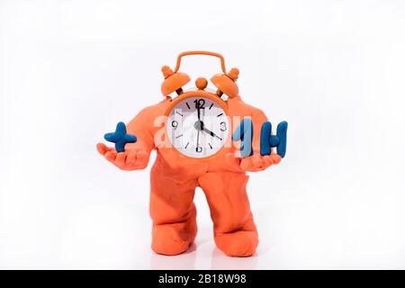 Funny ClockMan made from Play Clay. Isolated on white background Stock ...