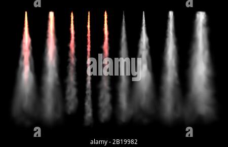 Rocket smoke. Realistic effect of speed flying launch space ship smoke ...