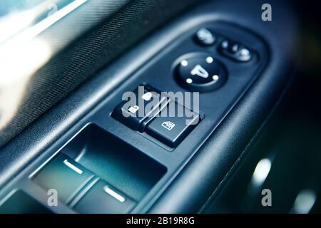 Car window control panel. Automatic power window up and down button ...