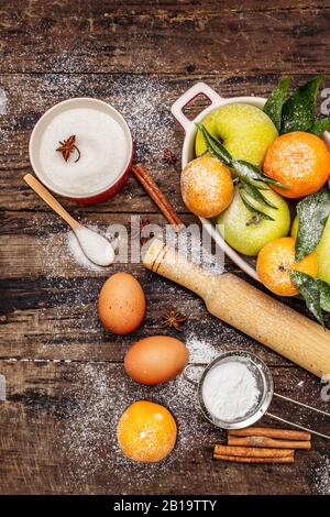 top view of ingredients for cooking or baking chocolate on the table ...
