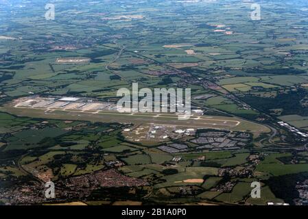 aerial view of Stansted airport in Essex with junction 8 of the M11 ...