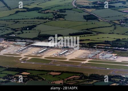 aerial view of Stansted airport in Essex with junction 8 of the M11 ...