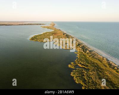 Aerial view of Tuzly Estuary National Nature Park near by Black Sea ...