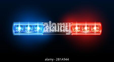 Police lights flash red and blue glowing flares on night bokeh ...