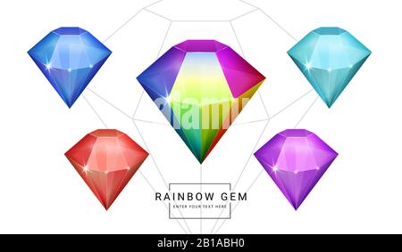 Set of rainbow color fantasy jewelry gems, stone for game Stock Vector ...