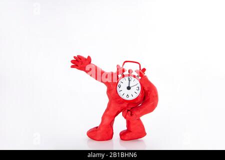Funny ClockMan made from Play Clay. Isolated on white background Stock ...