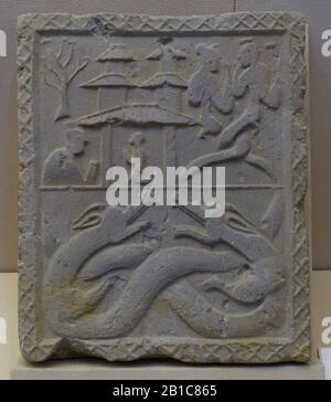 A tomb tile from the Eastern Han dynasty (25-220 AD), collected at ...