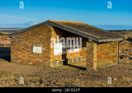 The shelter and information point at Achanarras Quarry Nature Reserve ...
