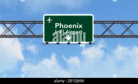 Phoenix USA Airport Highway Sign at Night 3D Illustration Stock Photo ...