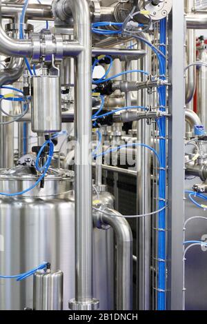 Milk Pasteurization in Dairy Processing Plant. Milk inside the ...