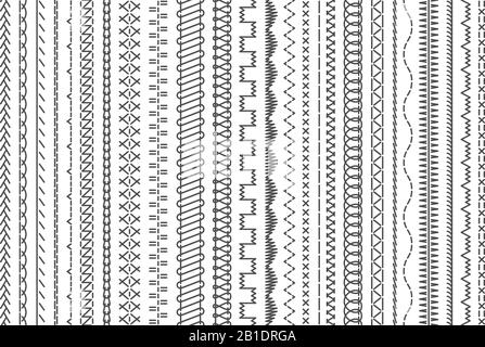 Sewing seams patterns. Embroidery craft sew pattern, fashion seam brush ...