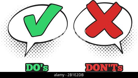 Do and Dont check tick mark and red cross icons isolated on transparent ...