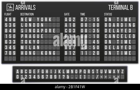 Airport flip board. Departures information scoreboard, flipping arrival ...