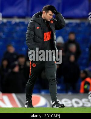Dejected Frank Lampard manager of Chelsea during the UEFA Champions ...