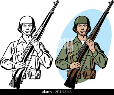 A cartoon of an American World War II era soldier marching into battle ...