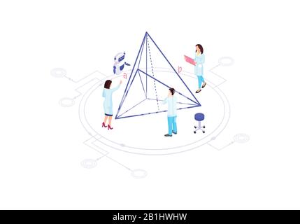 Isometric artificial intelligence concept with scientists create robots and cyborgs in ...