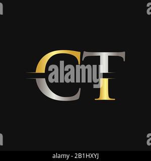 CT C T Letter Logo Design with Swoosh and Black Lines. Modern Creative ...