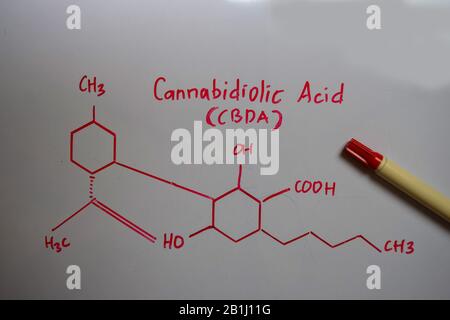 Cannabidiolic Acid (CBDA) molecule written on the book. Structural ...