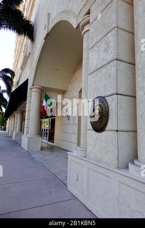 Italian flag flying outside the entrance to the Italian Consulate ...