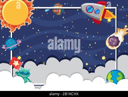 Frame template with many planets in the space background illustration ...