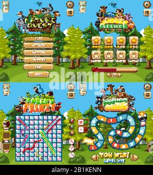 Four background design for game with animals and forest illustration ...