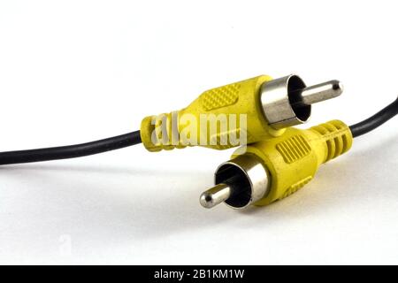 yellow RCA jack cable isolated on white background Stock Photo - Alamy