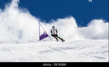 athlete in a special slalom competition Stock Photo - Alamy