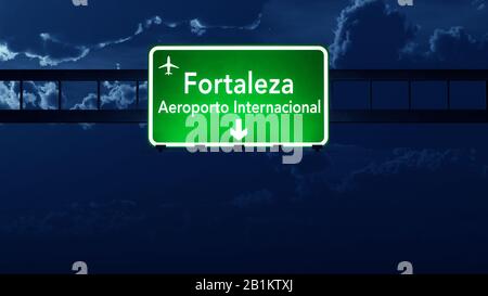 Fortaleza Brazil Airport Highway Road Sign 3D Illustration at Night ...