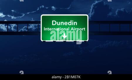 Dunedin New Zealand Airport Highway Road Sign 3D Illustration Stock ...