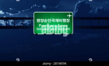Pyongyang Sunan North Korea Airport Highway Road Sign 3D Illustration ...