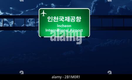 Seoul Incheon South Korea Airport Highway Sign 2D Illustration Stock ...
