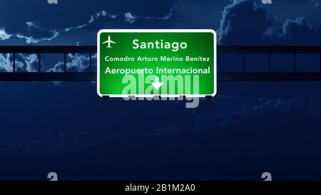 Santiago Chile Airport Highway Road Sign at Night 3D Illustration Stock ...