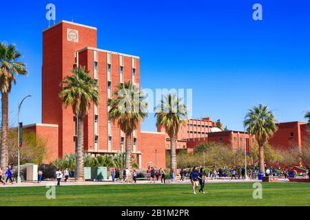 Students outside the Graduate College building on the University of Arizona Campus in Tucson AZ ...