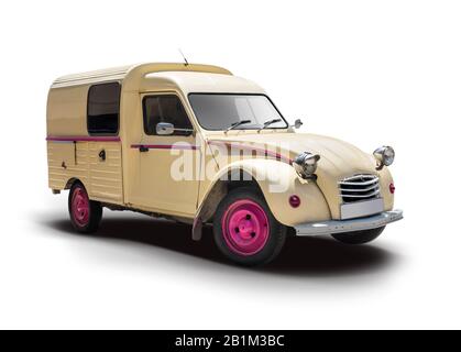 Classic French small van side view isolated on white Stock Photo - Alamy