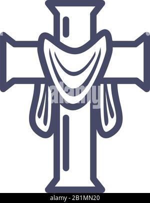 catholic cross with robe over white background, block style icon ...
