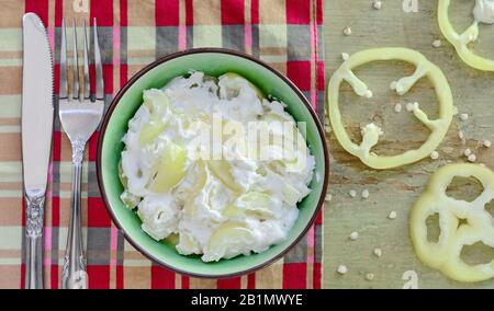 Chopped Paprika in sour cream. Ready to eat Stock Photo - Alamy