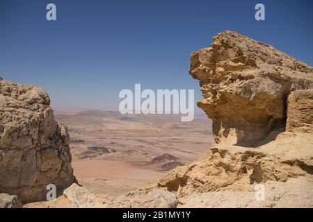 Hiking in stone desert mountain landscape of Israel Stock Photo - Alamy