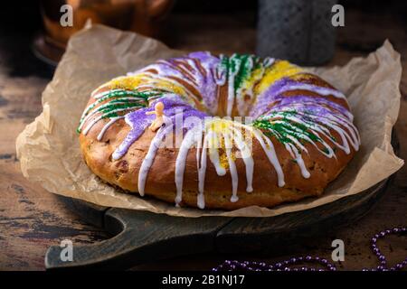 Homemade Colorful Mardi Gras King Cake for Fat Tuesday Stock Photo - Alamy