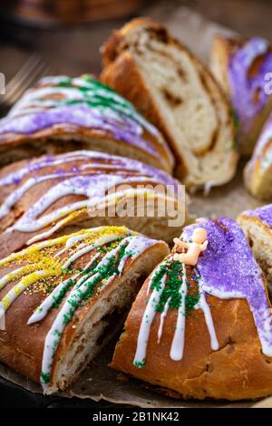 Homemade Colorful Mardi Gras King Cake for Fat Tuesday Stock Photo - Alamy