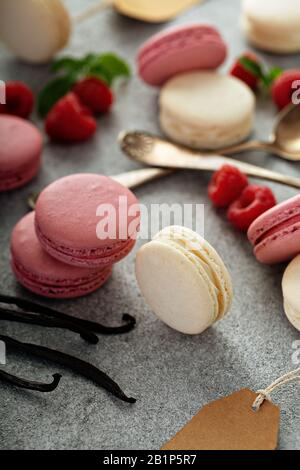 Vanilla and raspberry macarons Stock Photo - Alamy