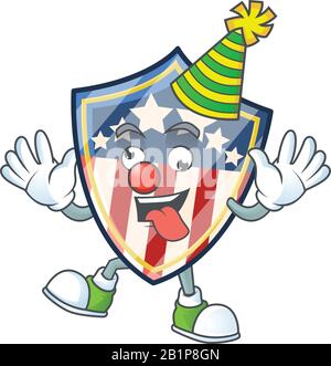 Cute and funny Clown shield badges USA cartoon character mascot style ...